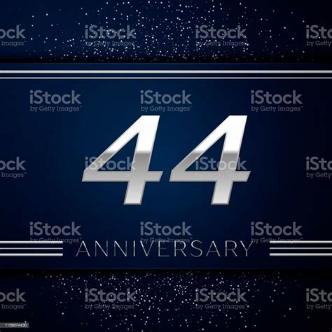 현실적인 40 4 년 기념일 축 하입니다 숫자와 파란색 바탕에 은색 색종이 생일 파티에 대 한 다채로운 벡터 템플릿 요소 4에 대한 스톡 벡터 아트 및 기타 이미지 Istock