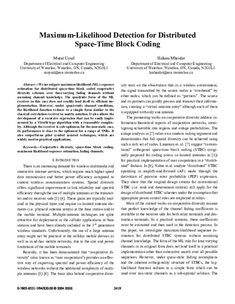 Pdf Maximum Likelihood Detection For Distributed Space Time Block Coding