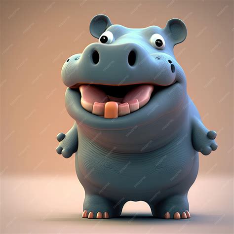 여름 휴가 디자인을 위한 행복한 웃는 즐거운 만화 스타일 하마 캐릭터 컬렉션 만화 하마 웃는 아바타 생성 Ai 프리미엄 사진