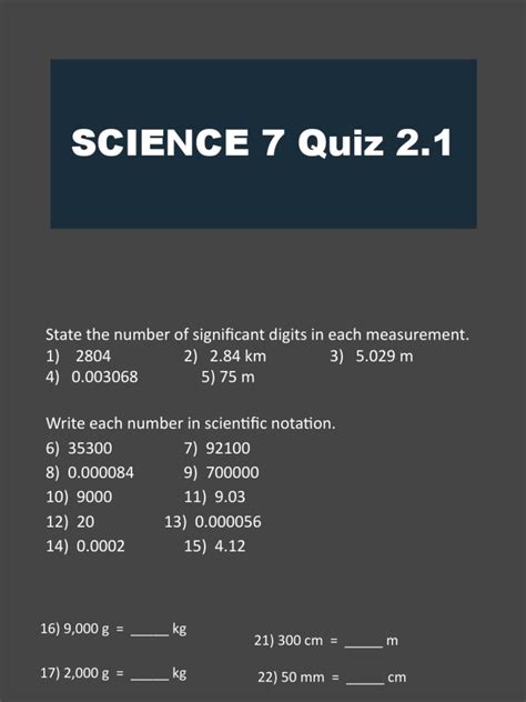 Science 7 Quiz 2 1 Sig Fig Sci Notation Conversion Of Units Pdf