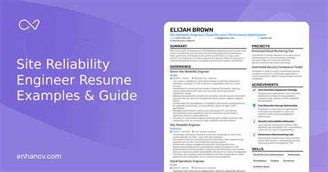 10 Site Reliability Engineer Resume Examples And Guide For 2026