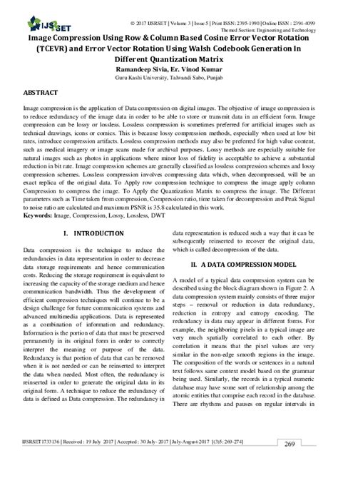 Pdf Image Compression Using Row And Column Based Cosine Error Vector Rotation Tcevr And Error