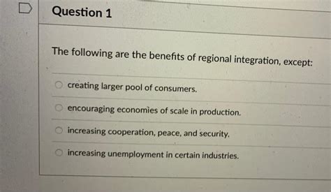 Solved The Following Are The Benefits Of Regional