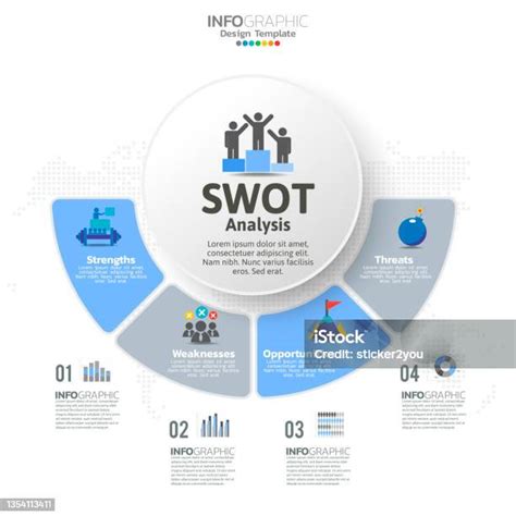 Swot 분석 템플릿 또는 전략적 계획 기술 네 가지 요소 템플릿인 인포그래픽 디자인 Swot 분석에 대한 스톡 벡터 아트 및