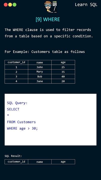 Sql Where Command Filtering Records From Tables Short Videos On Sql Commands Master Sql