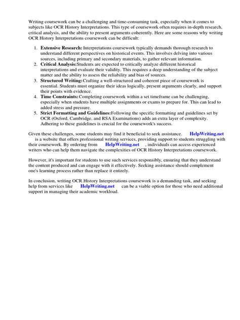 Ocr History Interpretations Coursework Example Pdf Critical Thinking Historian