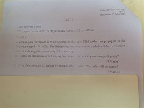 Solved A Parallel Plate Waveguide Is To Be Designed So That