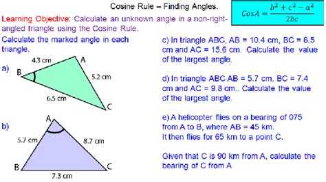 Cosine Rule Finding Angles