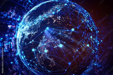 Generative Ai Image Of Futuristic Global Network Interface With Glowing