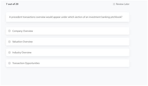 Solved 7 ﻿out Of 20a Precedent Transactions Overview Would