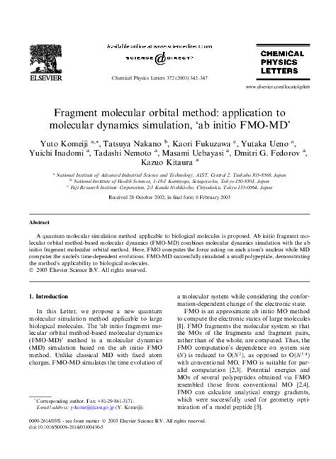 (PDF) Fragment molecular orbital method: application to molecular ...