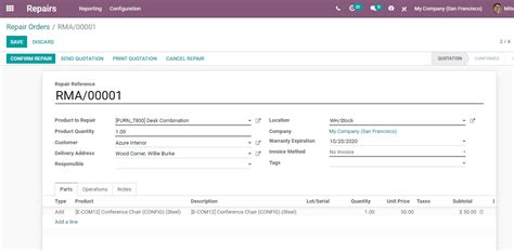 Odoo Repair Management