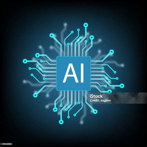파란색 배경에 전자 회로 패턴이 있는 인공 지능 칩 인공 지능 Ai 및 기계 학습 개념 Cpu에 대한 스톡 벡터 아트 및 기타 이미지 Cpu 개념 개발 Istock