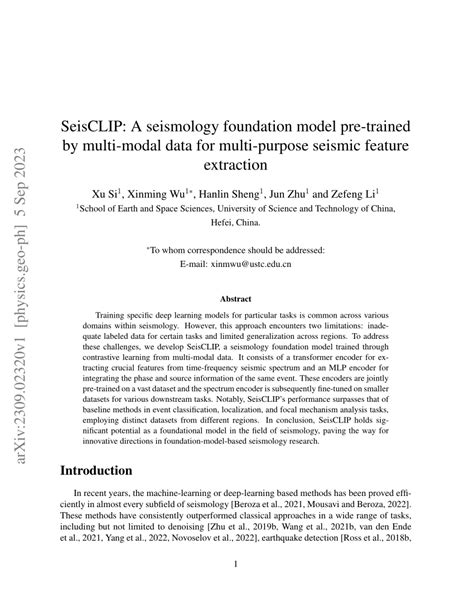 Pdf Seisclip A Seismology Foundation Model Pre Trained By Multi Modal Data For Multi Purpose