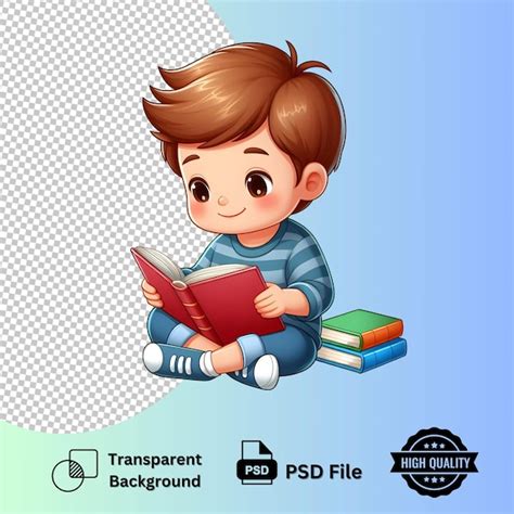 책 읽는 소년 만화 투명한 배경에 고립 프리미엄 Ai 생성 Psd