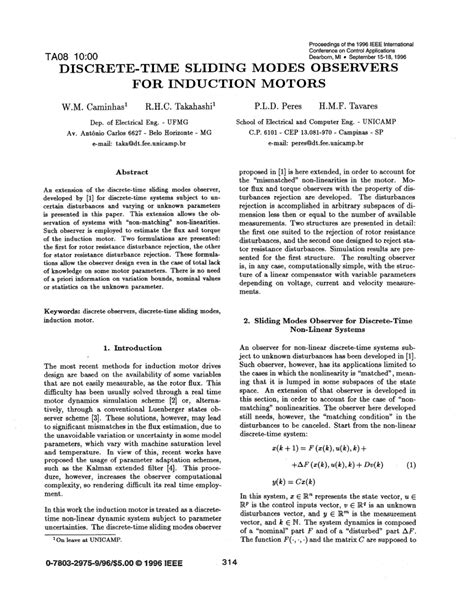 Pdf Discrete Time Sliding Modes Observers For Induction Motors