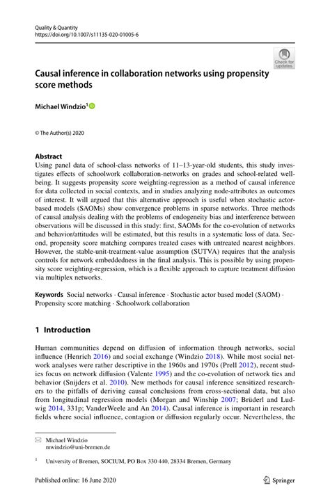 Pdf Causal Inference In Collaboration Networks Using Propensity Score