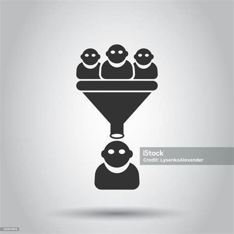 플랫 스타일의 리드 관리 아이콘입니다 흰색 바탕에 사람 벡터 일러스트 레이 션과 깔때기 대상 클라이언트 비즈니스 개념입니다 데이터에 대한 스톡 벡터 아트 및 기타 이미지