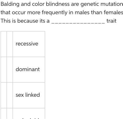 Answered Balding And Color Blindness Are Genetic Mutation That Occur