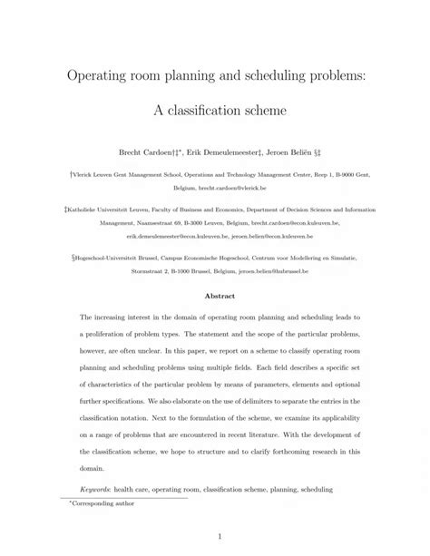 Pdf Operating Room Planning And Scheduling Problems A Classification