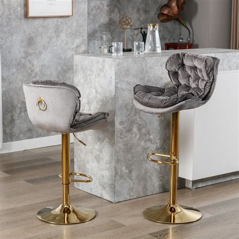 Float Swivel Bar Stools Gray Set Of 2