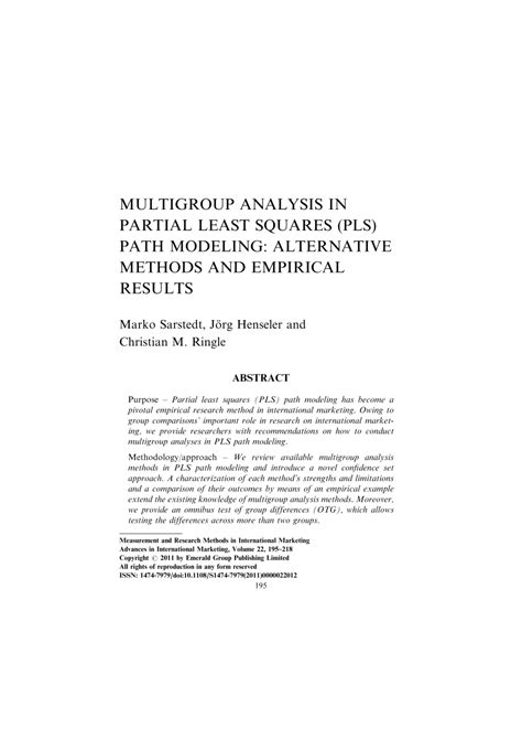 Pdf Multi Group Analysis In Partial Least Squares Pls Path Modeling Alternative Methods And