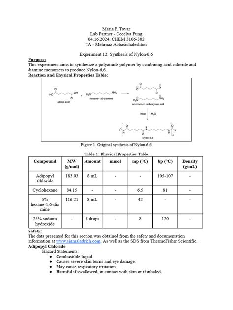 Experiment 12 Synthesis Of Nylon 66 Pdf Personal Protective
