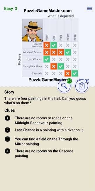 Cross Logic Easy Level 3 Answer There Are Four Paintings In The Hall Puzzle Game Master