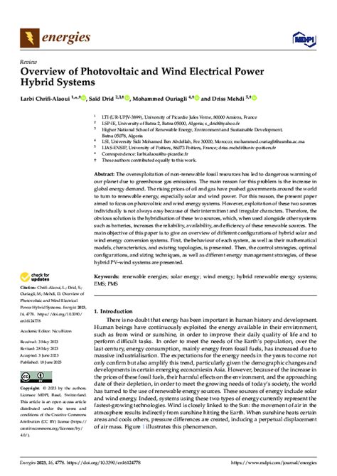 Pdf Overview Of Photovoltaic And Wind Electrical Power Hybrid Systems