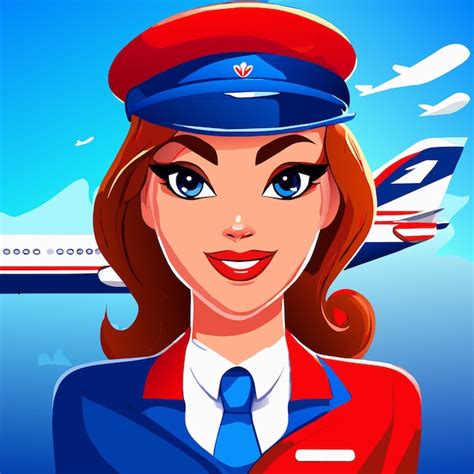 Cute Air Hostess Hand Drawn Flat Stylish Cartoon Sticker Icon Concept Isolated Illustration