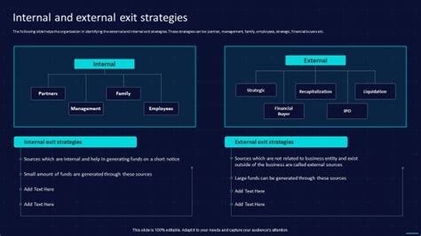Action Plan To Implement Exit Strategy For Investors Internal And External Exit Strategies