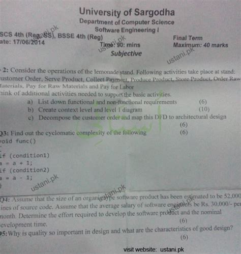 Software Engineering Bscs Se It 2014 Uos Past Papers Notes And Help For Any University In