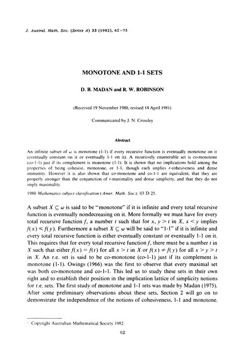 Pdf Monotone And 11 Sets