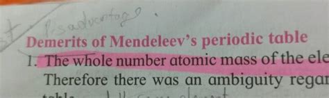 Demerits Of Mendeleevs Periodic Table 1 The Whole Number Atomic Mass Of