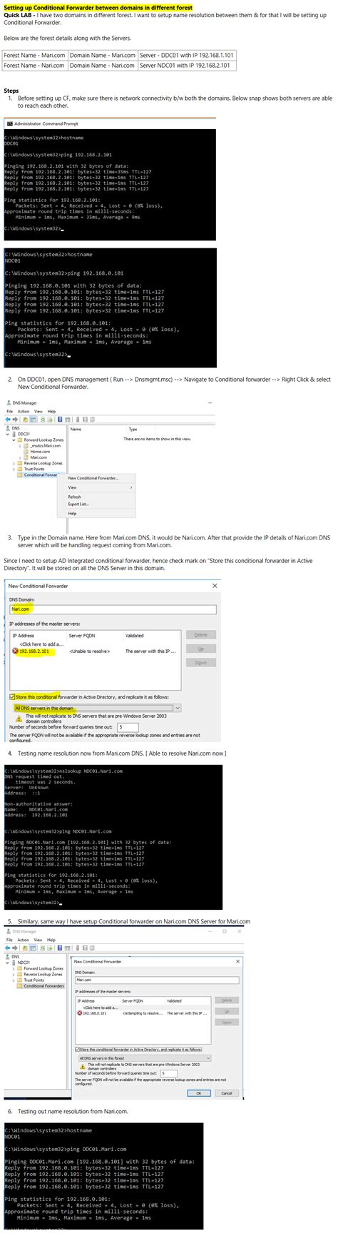 practical admin active directory setting up conditional forwarder