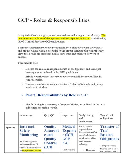 Gcp Roles And Responsibilities Pdf Clinical Trial Institutional Review Board