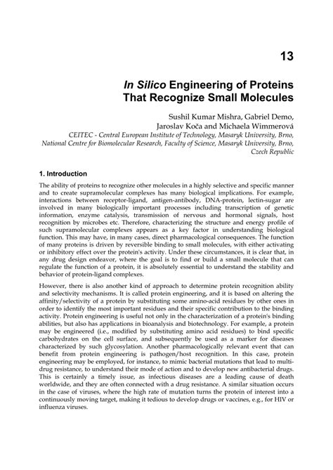 Pdf In Silico Engineering Of Proteins That Recognize Small Molecules