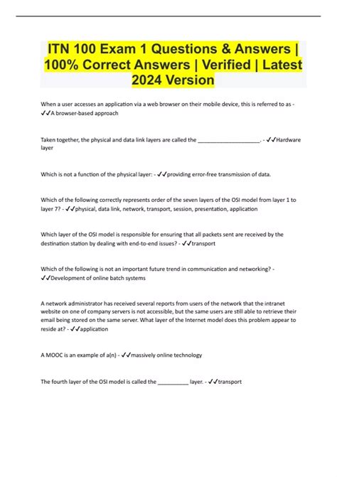 Itn 100 Exam 1 Questions And Answers 100 Correct Answers Verified