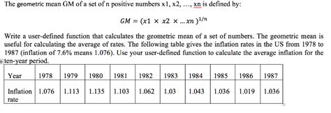 Solved The Geometric Mean Gm Of A Set Of N Positive Numbers