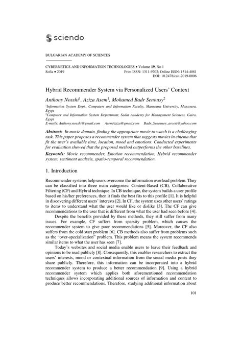 Pdf Hybrid Recommender System Via Personalized Users Context