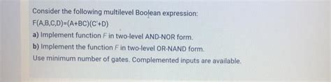 Solved Consider The Following Multilevel Boolean Expression