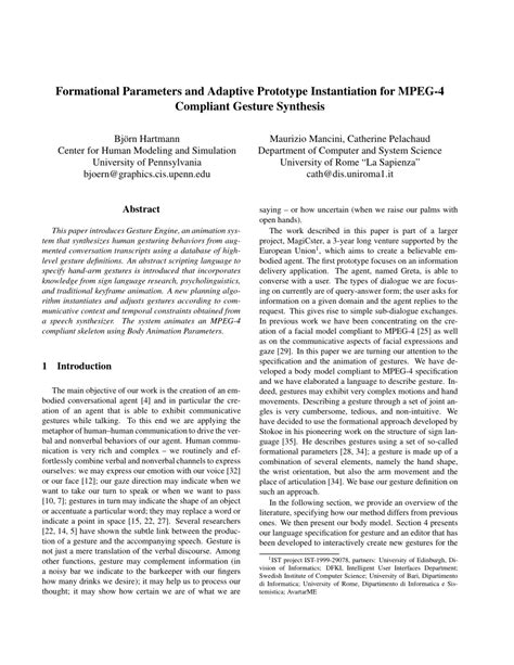 Pdf Formational Parameters And Adaptive Prototype Instantiation For Mpeg 4 Compliant Gesture