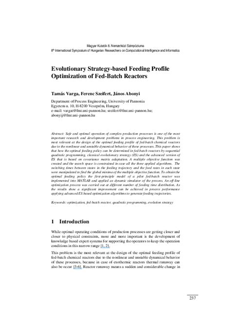 Pdf Evolutionary Strategy Based Feeding Profile Optimization Of Fed Batch Reactors