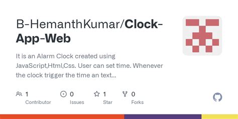 GitHub B HemanthKumar Clock App Web It Is An Alarm Clock Created Using JavaScript Html Css