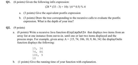 solved q1 6 points given the following infix expression