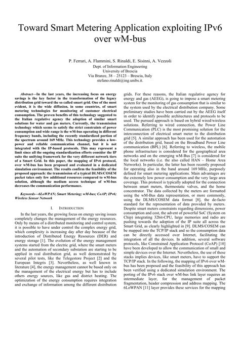 Pdf Toward Smart Metering Application Exploiting Ipv6 Over Wm Bus