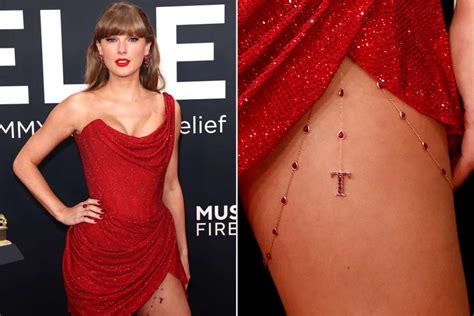 Taylor Swift S Spicy Red Mini Reveals A Sexy T Initial Chain On Her Thigh At Grammys Is