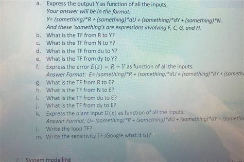 Solved A Express The Output Y As Function Of All The Chegg Com