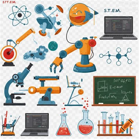 Stem Objects Including Microscopes Robots Beakers Laptops And An