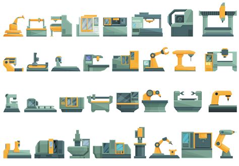 Cnc Machine Icons Set Cartoon Vector Mill Controller 8997236 Vector Art At Vecteezy
